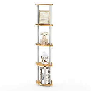 Furinno Turn-N-Tube 5 Tier Corner Display Rack Multipurpose Shelving Unit, 1-Pack, Beech/White