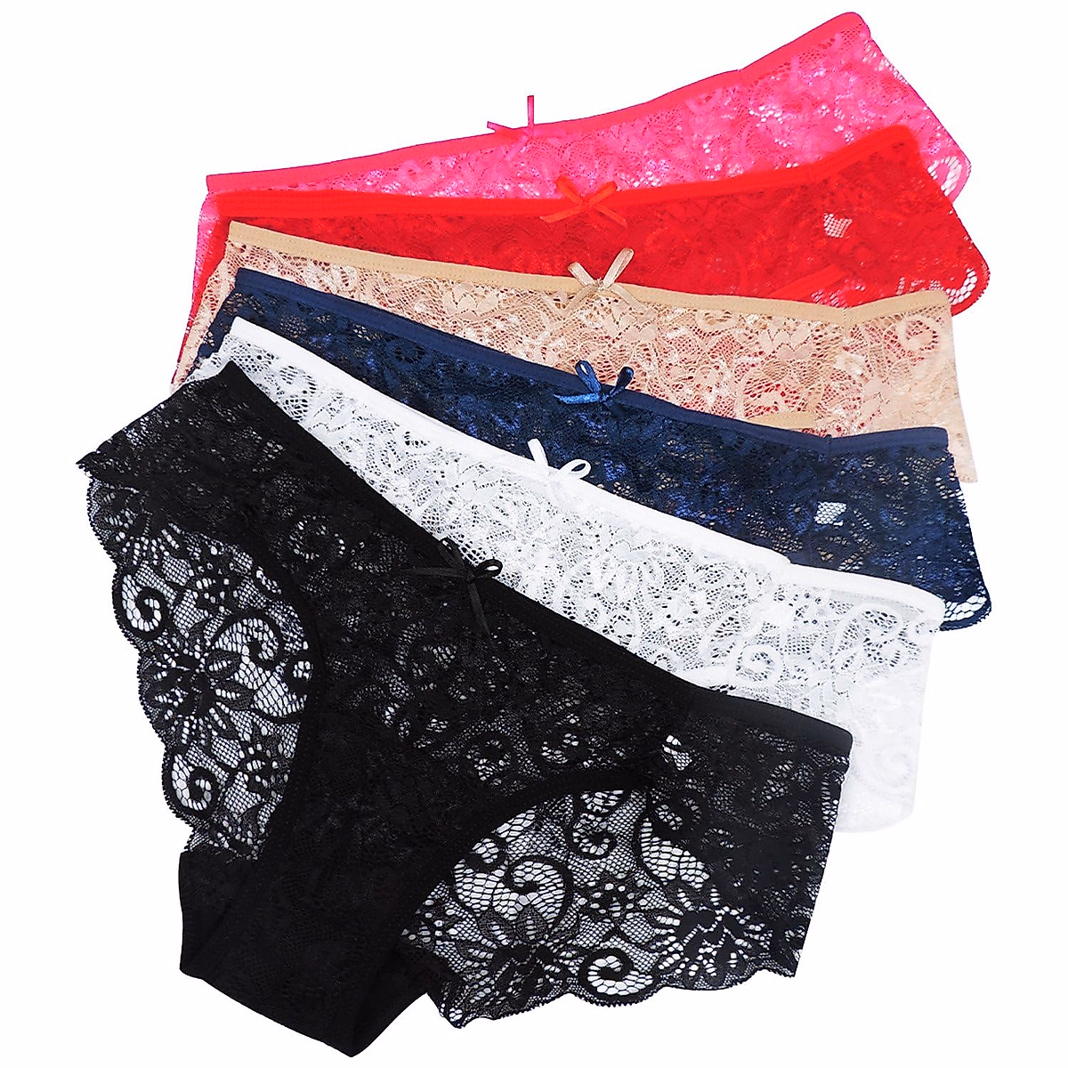 Sunm Boutique 6 Pack Womens Underwear Invisible Seamless Bikini Lace Underwear Half Back Coverage Panties X-Large