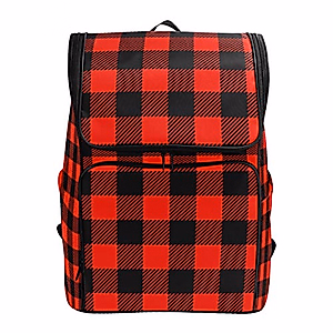 Naanle Chic Red and Black Buffalo Plaid Checkered Pattern Casual Daypack,College Student Bookbags Large Travel Multipurpose Bag Padded Laptop Bag Fits 15.6 inch Notebook