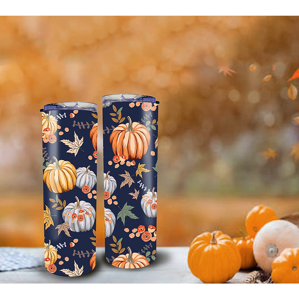 FALO 20 Oz Stainless Steel Pumpkin Tumbler Festival Pumpkin Fall Lover Tumbler Gift For Women For Mom