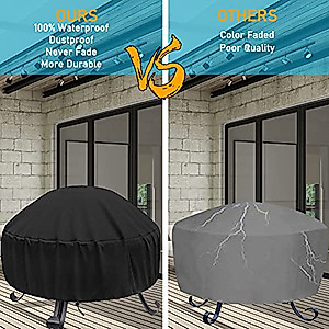 JCOLUSHI Fire Pit Cover Round, Fire Pit Covers for 22 inch -34 inch Fire Pit, 600D Silver Coated Polyester Oxford Fabrics, Waterproof Firepit Covers Round, Dustproof and Anti UV, Black