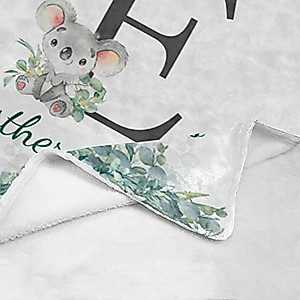 PUREFLY Personalized Baby Blankets with Name for Boys-Custom Monogrammed Name Baby Blanket for Girls Boys, Customized Jungle Koala Bear Leaf Toddler Baby Fleece Blankets Gifts for Newborn Infant
