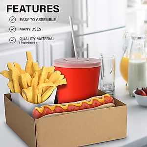 MT Products Large Paper Stadium Food Tray - Pack of 20 Pop-Up Kraft Movie Snack Boxes - Made in the USA