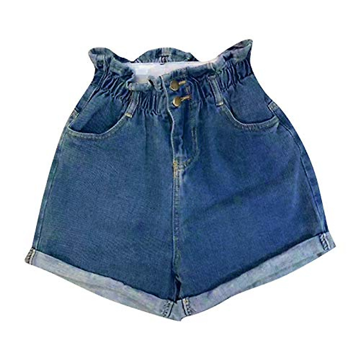 Sdeycui Women High Waist Bud Elastic Waist Wide Legging Solid Jeans Shorts(Dark Blue, XXL)