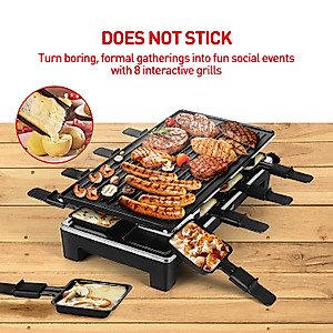Raclette Table Grill, Techwood Electric Indoor Grill Korean BBQ Grill, Removable 2-in-1 Non-Stick Grill Plate, 1500W Fast Heating with 8 Cheese Melt Pans, Ideal for Parties and Family Fun (Black)