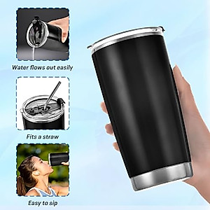 innewgogo Black 20 oz Stainless Steel Vacuum Insulated Tumbler for Women Men Reusable Water Bottle with Leak-proof Lid & Straw Iced Coffee Cup for Iced Tea Coffee Water School Gym Home Office