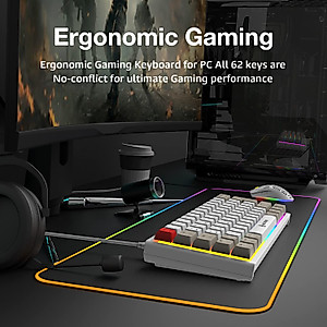 MAGIC-REFINER 60% Gaming Keyboard and Mouse Combo,PBT Dye Sublimation Keycap,Wired Ergonomic Mechanical Keyboard+RGB Lightweight Honeycomb Mouse,12000 DPI Optical Sensor for PC/Mac (White/Red Switch)