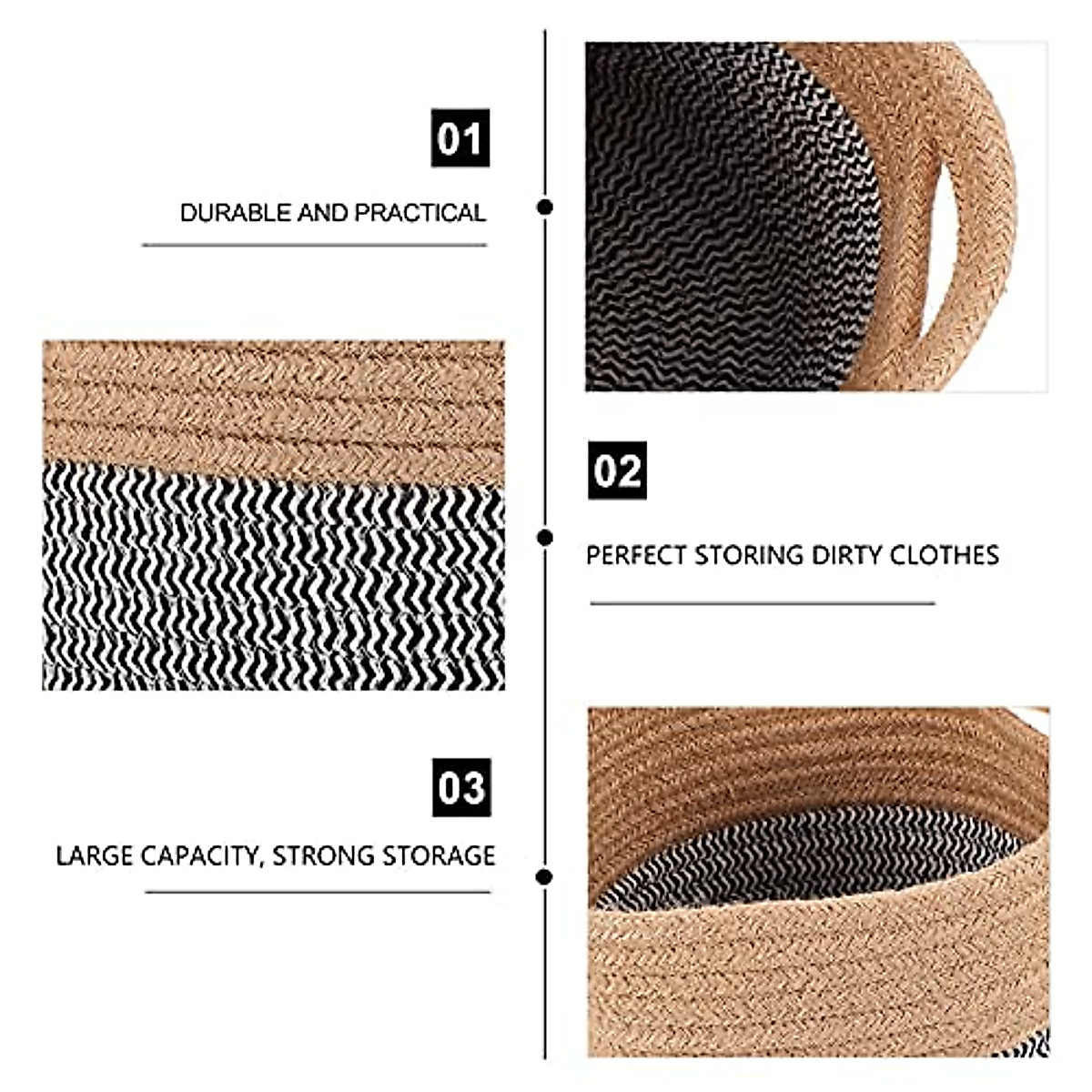 Woven Hamper Collapsible Basket Cotton Rope Woven Basket Large Storage Laundry Plant Pot Cover Decorative Storage Basket for Living Room Bathroom Baskets Nursery Organizer Bins