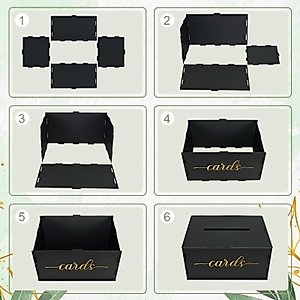 Mulbozy Black Card Box with Gold Foil Design, Wedding Card Box with Slot & Lid, Card & Money Receiving Box for Wedding Reception, Bridal & Baby Shower, Graduation