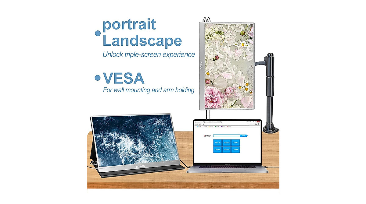 HONGO Portable Monitor 15.6'' 1080P FHD - Perfect Companion