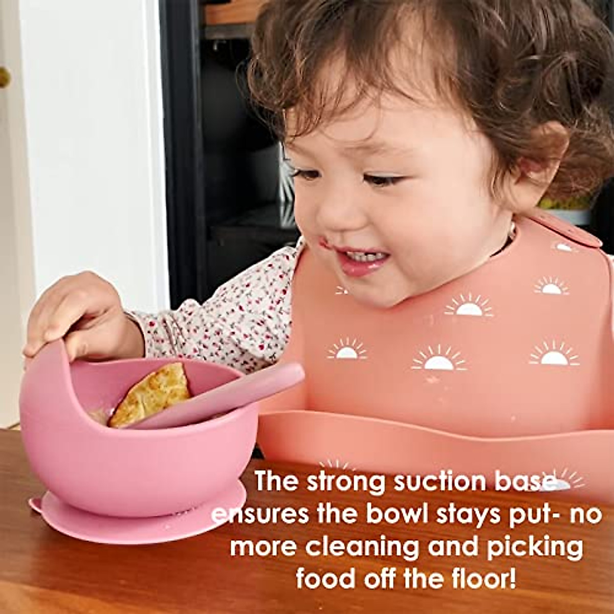 ROCCED Baby Silicone Bowls with Suction Toddler Bowls and Spoons Set Training Cups for Baby Silicone Baby Feeding Set Baby Cups with 2 Handles Silicone-Sage