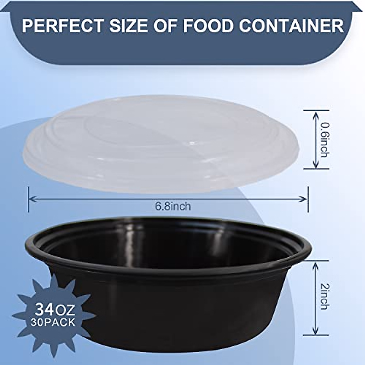 DODHEG 30 Pcs 34 Ounce Meal Prep Bowls with Lids, Kitchen Prep Containers, Take Away Containers, for kitchen, Picnics, Salad etc.