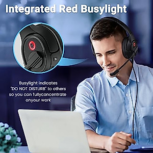 Headset with Microphone for PC, USB Computer Headsets AI-Powered Environmental Noise Cancelling Headphone with Busylight, Mic Mute Boom & Volume Control, Wired Over-Ear Headset for Laptop/Work/Office