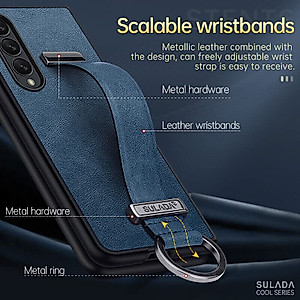 EAXER for Samsung Galaxy Z Fold 3 5G Shockproof Wristband Bracket Leather Phone Case Slim Shockproof Hybrid Rugged Protective Cover for Galaxy Z Fold 3 5G (Blue)
