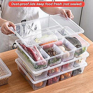 Taiuloo 2 Pack Divided Veggie Tray with Lid, 5 Compartment Snackle Box Container for Fridge, Clear Refrigerator Organizer Bins Plastic Food Storage Containers for Snack, Fruit, Vegetable, Salad, Meat