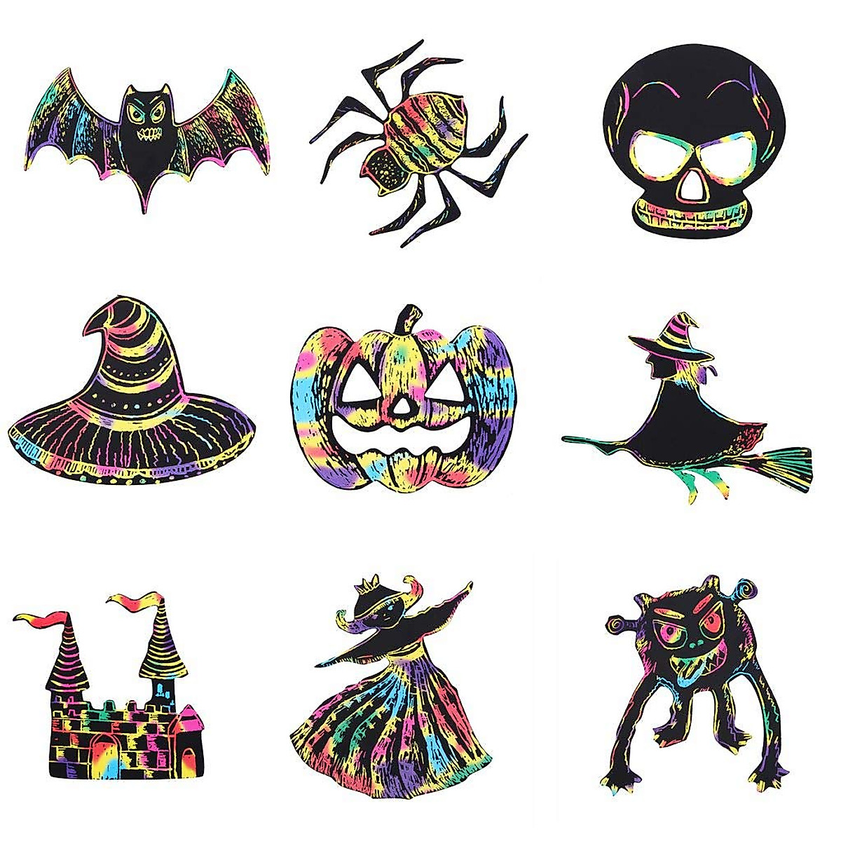 LUREME Scratch Paper Art Set 107 Pcs Rainbow Magic Scratch Off Arts and Crafts Supplies Kits Sheet Party Favor Christmas Easter Craft Birthday Gifts (ME000010-2) Halloween