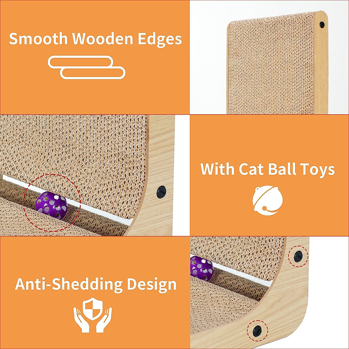 VARLNALY L-Shape Cat Scratcher, 27 Inch Cat Scratching Pad,Cute Cat Cardboard Scratcher for Indoor Cats, Protecting Furniture Vertical Kitty Scratch Lounge with Ball Toy Large