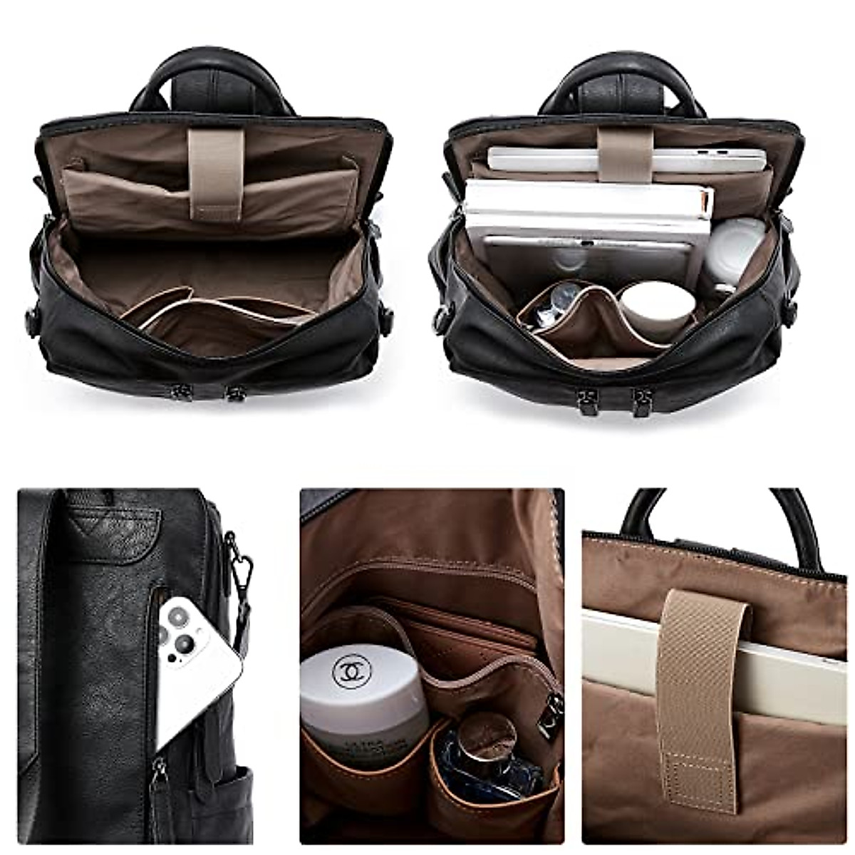 BROMEN Women Backpack Purse Leather Anti-theft Travel Backpack Fashion Shoulder Handbag Black