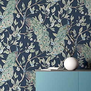 World of Wallpaper Keeka Peacock Wallpaper Navy 946100