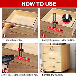 YoHold Cabinet Hardware Jig Tool, Aluminium Alloy Adjustable Cabinet Handle Install Template Tool, Punch Locator Drill Template Guide, Cabinet Hole Drilling Template for Knobs, Handles,Pulls,7 Holes