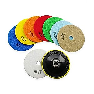 SHDIATOOL Dry Diamond polishing Pads 4 Inch Set of 8 Pieces Plus a Plastic Backer for Granite Marble Stone Quartz