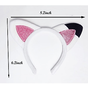 Atvscay Cat Ears Headband Cat Ears Headwear Shiny Flannelette Hair Hoop For Girl Halloween Costume For Dollhouse Party (Elastic Headwear)…
