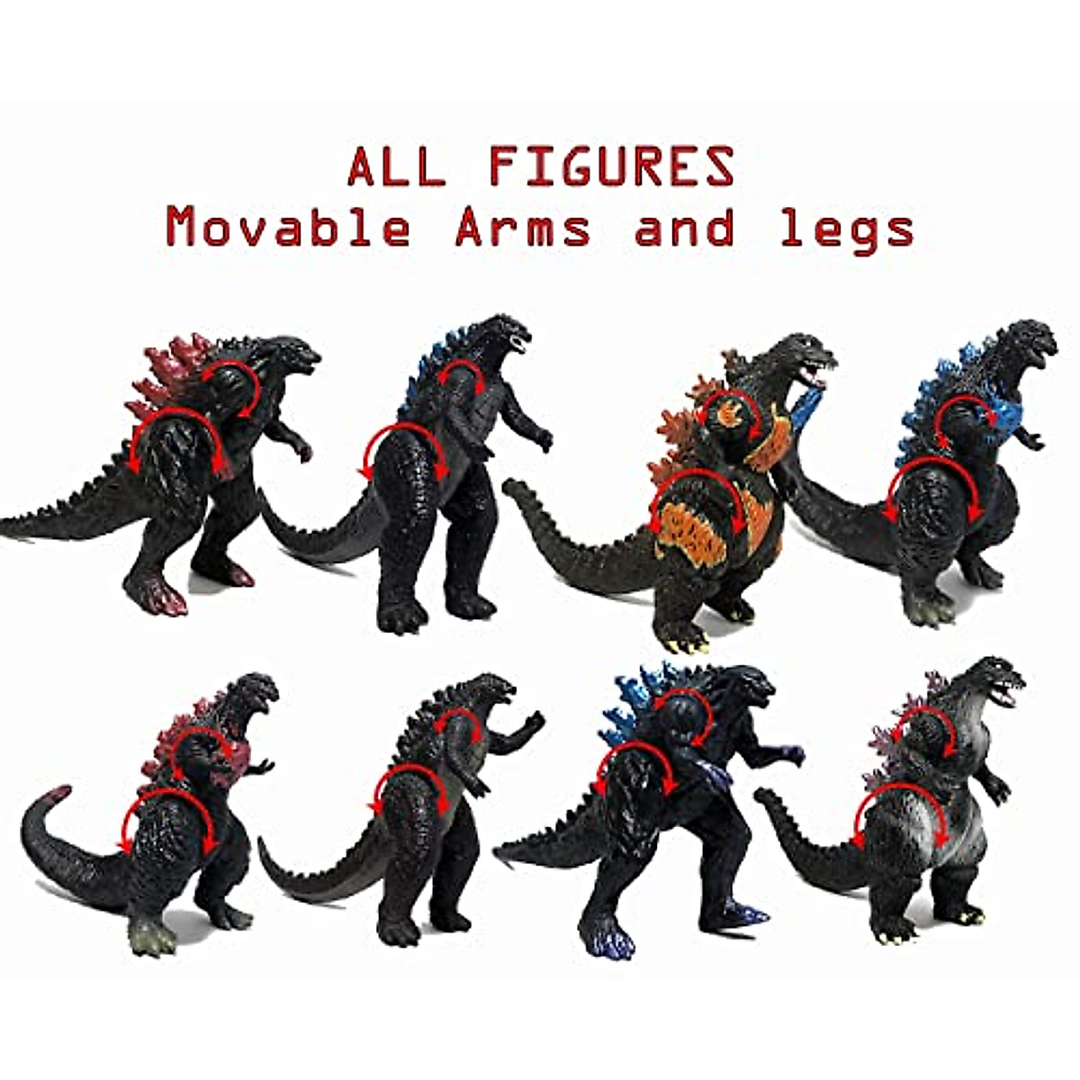EZFun Set of 8 Godzilla Toys Movable Joint Birthday Kids 2019 Action Figures King of the Monsters Burning Heisei Mecha Ghidorah Pack Plastic Mini Dinosaur Playsets Cake Toppers Package