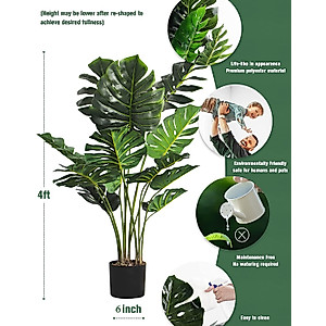 FLOWORLD Artificial Monstera Plant 4FT Tall Fake Swiss Cheese Potted Faux Tropical Floor Plants Indoor Decorative House Palm Trees for Home Office Living Room Decor