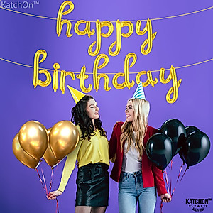 KatchOn, Large Gold Foil Balloon With Gold Happy Birthday Balloon Banner-Pack of 7 | Big Gold Balloons, Black and Gold Party Decorations | Happy Birthday Letter Balloons for Gold Birthday Decorations