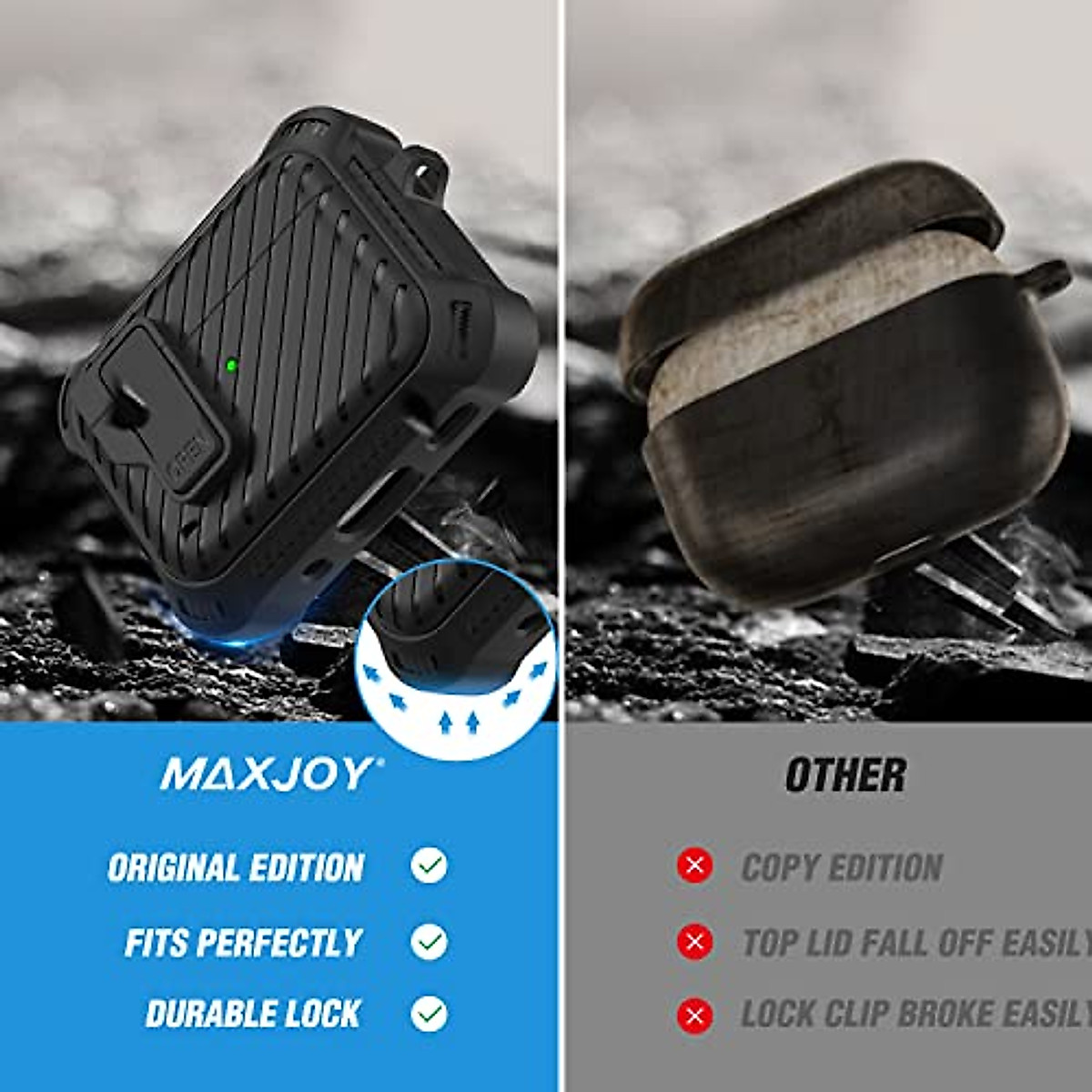 Maxjoy for AirPods Pro 2nd Generation Case Cover, AirPods Pro 2/ Pro Protective Case with Automatic Secure Lock Cover with Keychain Compatible with Apple Airpods Pro 2 2023 2022/Pro 2019, Black