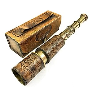 Decorative Telescope Antique Maritime Brass Spyglass 16" Dollond London Leather Engraved Telescope with Leather Case Collectible Nautical Telescope by HASSANHANDICRAFTS