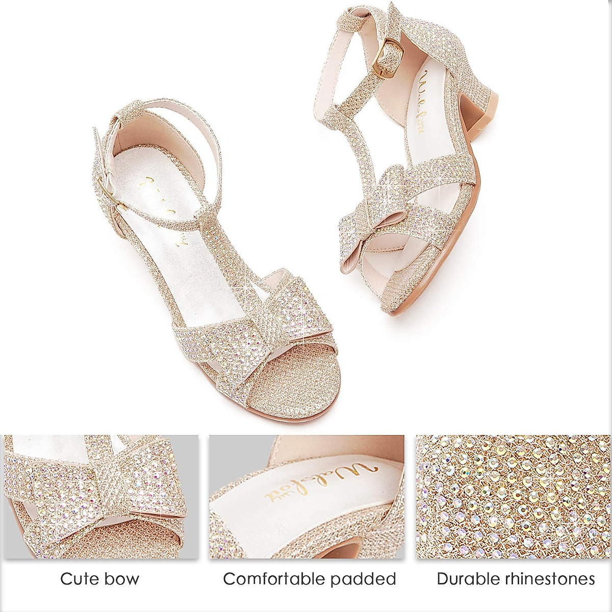 Walofou Big Kid Toddler Little Kid Dress up Princess Party Sandals Champagne Flower Shoes (3001 Champagne 2)