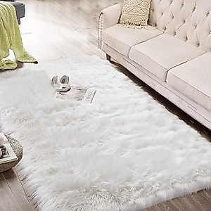 LOULANJX Soft Faux Fur Sheepskin Rug 5x8 Feet White Fluffy Area Rugs Indoor Plush Rugs for Living Room Bedroom Nursery Playroom Kids Room Home Decor