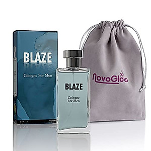 NovoGlow Blaze Eau de Parfum Cologne for Men With Luxurious Suede Pouch - Marine Breeze, Sandalwood And Sensual Musk Wood Notes– 100ml – 3.4 oz – Great Gift For Men