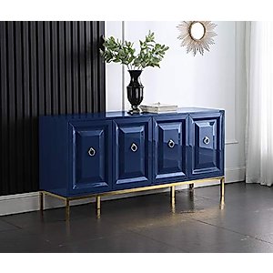 Best Master Furniture Tatiana High Gloss Lacquer Sideboard/Buffet with Gold Trim, Navy Blue