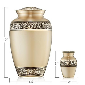 Reminded Set of 5 Floral Cremation Urns for Human Ashes - 1 Adult + 4 Keepsake Token Size, Gold