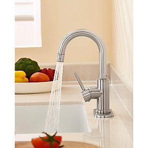 Tohlar Bar Sink Faucet Brushed Nickel, Single Handle Bathroom Faucet for Sink 1 or 3 Hole, Wet Bar/Pre-Kitchen Faucet with 4-Inch Deck Plate & Sprayer, Bathroom Sink Faucet with 360°Swivel Spout