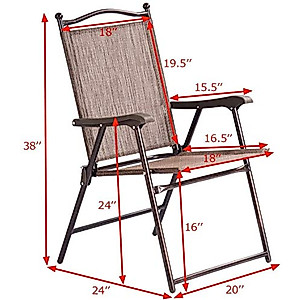 Byroce Patio Foldable Chair Set, 2 PCs Portable and Stable Chair with Armrest, Lightweight Outdoor Fabric Chair Set, Lounge Chairs with Metal Frame, Sling Back Chairs for Indoor Outdoor (Brown)