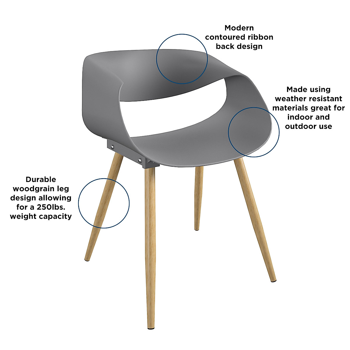 COSCO Outdoor/Indoor Resin Ribbon Chair, 2-Pack, Gray