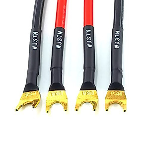 WJSTN 001 Fork Spade Plug to Spade Plug Speaker Jumper Cable，U-Shaped Y-Plug Terminal Jumper Cable, 4 Pack 8 in