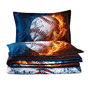 NTBED Baseball Comforter Set Full Size for Boys Teens,3D Sports Bedding Comforter,Fire Printed Quilt Set with 2 Pillow Shams