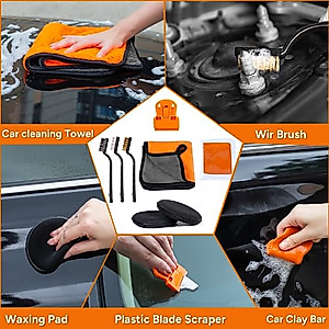 MateAuto 17Pcs Microfiber Car Washing Sponge & Car Wash Mitt Car Wash Kit, Mini Car Cleaning Kit Detailing Brush Set, Complete Interior Car Care Kit for Car Full Cleaning