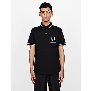 A | X ARMANI EXCHANGE Men's Embroidered Icon Logo Polo Shirt, Black, XL