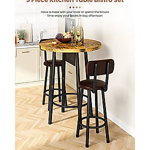 Recaceik 3 Piece Pub Dining Set, Modern Round bar Table and Stools for 2 Kitchen Counter Height Wood Top Bistro Easy Assemble for Breakfast Nook Living Room Small Space Restaurant, Rustic Brown 23.6"