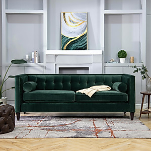 Jennifer Taylor Home Jack 84" Modern Tuxedo Tufted Sofa, Hunter Green Performance Velvet
