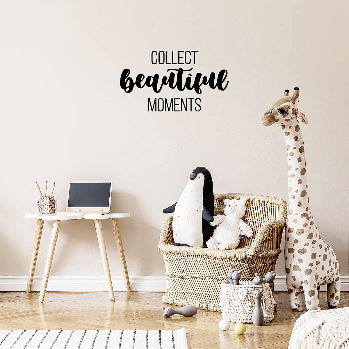 Vinyl Wall Art Decal - Collect Beautiful Moments - 14" x 25" - Trendy Cute Inspiring Positive Lovely Quote Sticker For Home Bedroom Kids Room Playroom Nursery Baby Room Daycare Classroom Decor (Black)