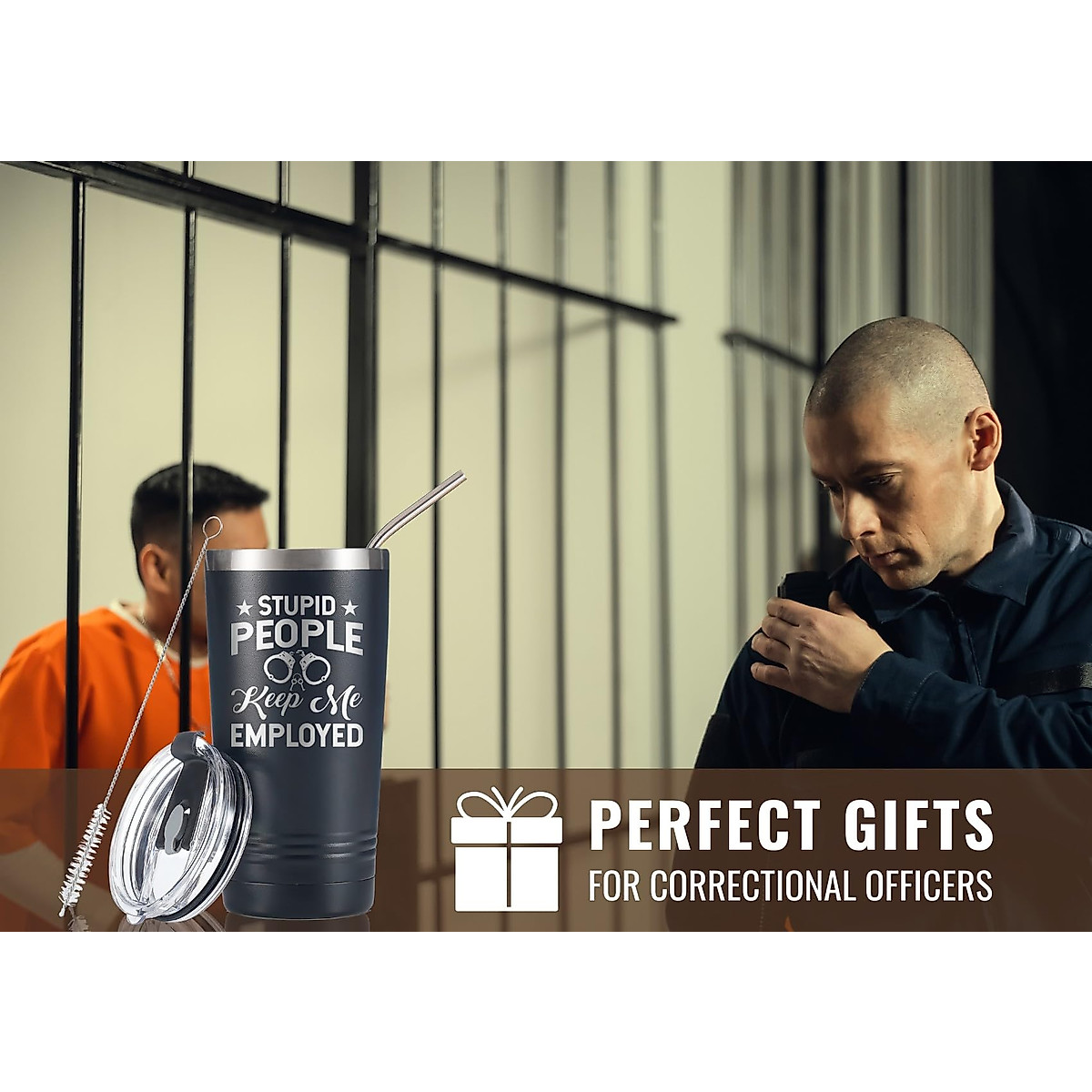 Onebttl Correctional Officer Gifts, Law Enforcement Gifts, Police Officer Gifts, Stainless Steel Tumbler Travel Mug Cup - 20 oz Employed
