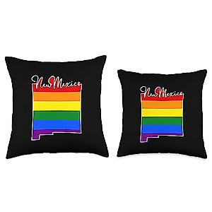 New Mexico Map USA State Rainbow Pride Flag Map USA State New Mexico Rainbow Flag Pride Month Throw Pillow, 18x18, Multicolor