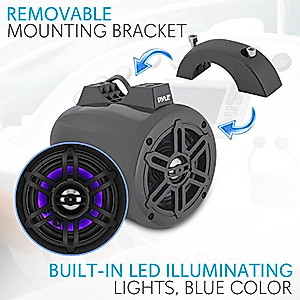 Pyle Waterproof Marine Wakeboard Tower Speakers - 4 Inch Dual Subwoofer Speaker Set w/LED Lights & Bluetooth for Wireless Music Streaming - Boat Audio System w/Mounting Clamps PLMRLEWB47BB
