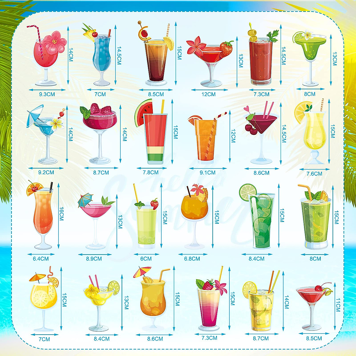 24 Pcs Cruise Door Magnets Stickers Summer Beach Tropical Drink Cruise Ship Door Decoration Hawaiian Cruise Magnetic Lemon Cocktail Door Stickers Fridge Decals for Carnival Cabin Kitchen